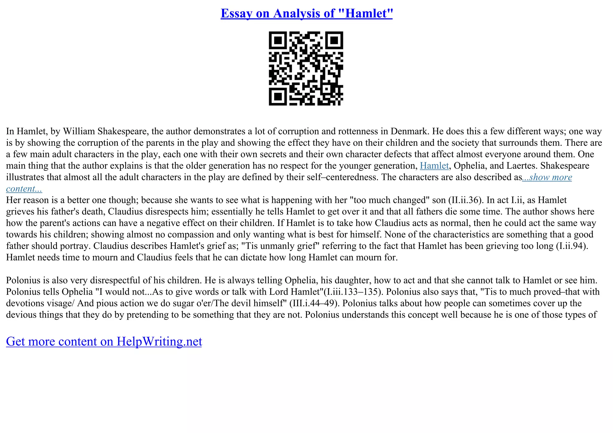 Hamlet Film Analysis Essay | PDF