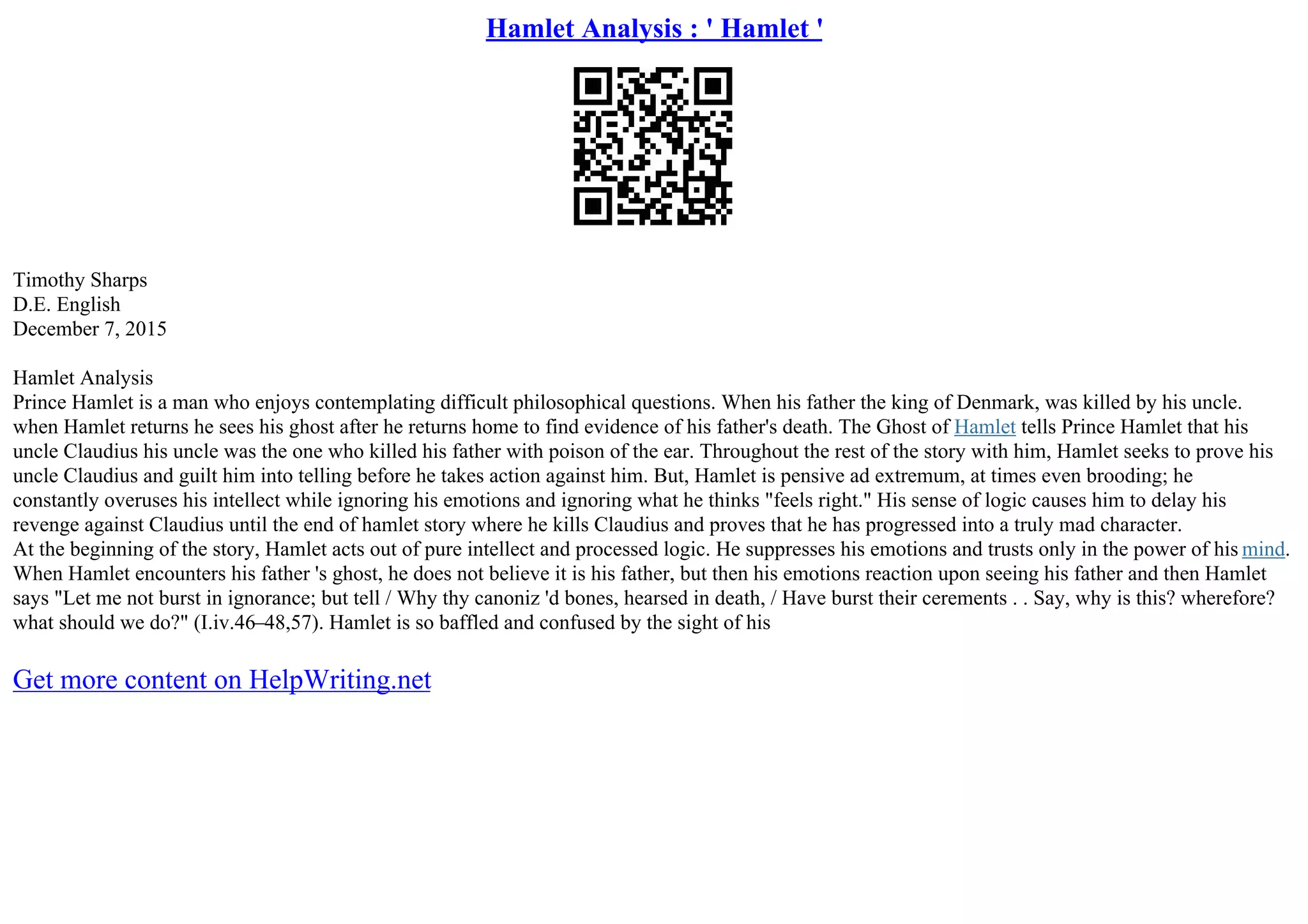 Hamlet Film Analysis Essay | PDF