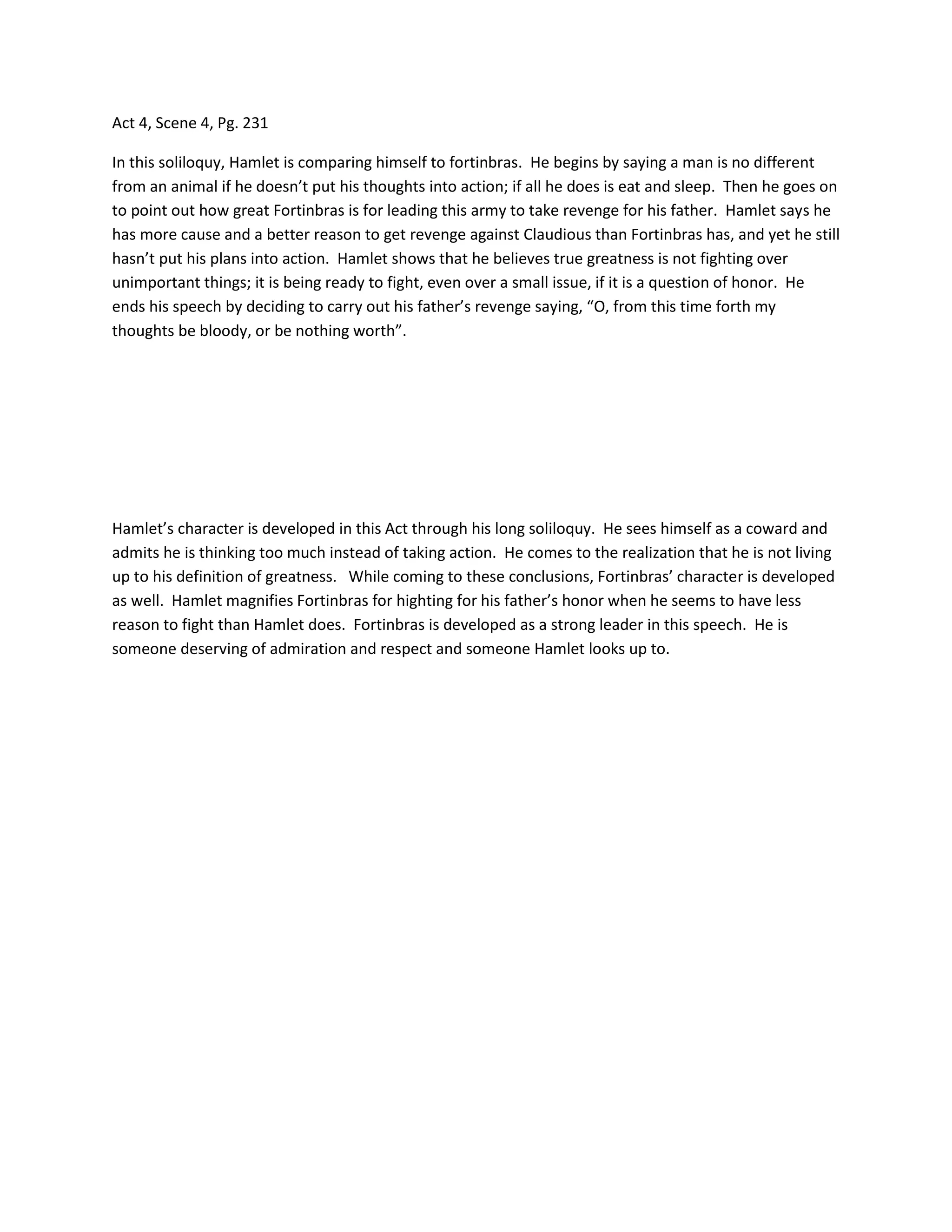 Hamlet Soliloquy And Character Development | DOCX