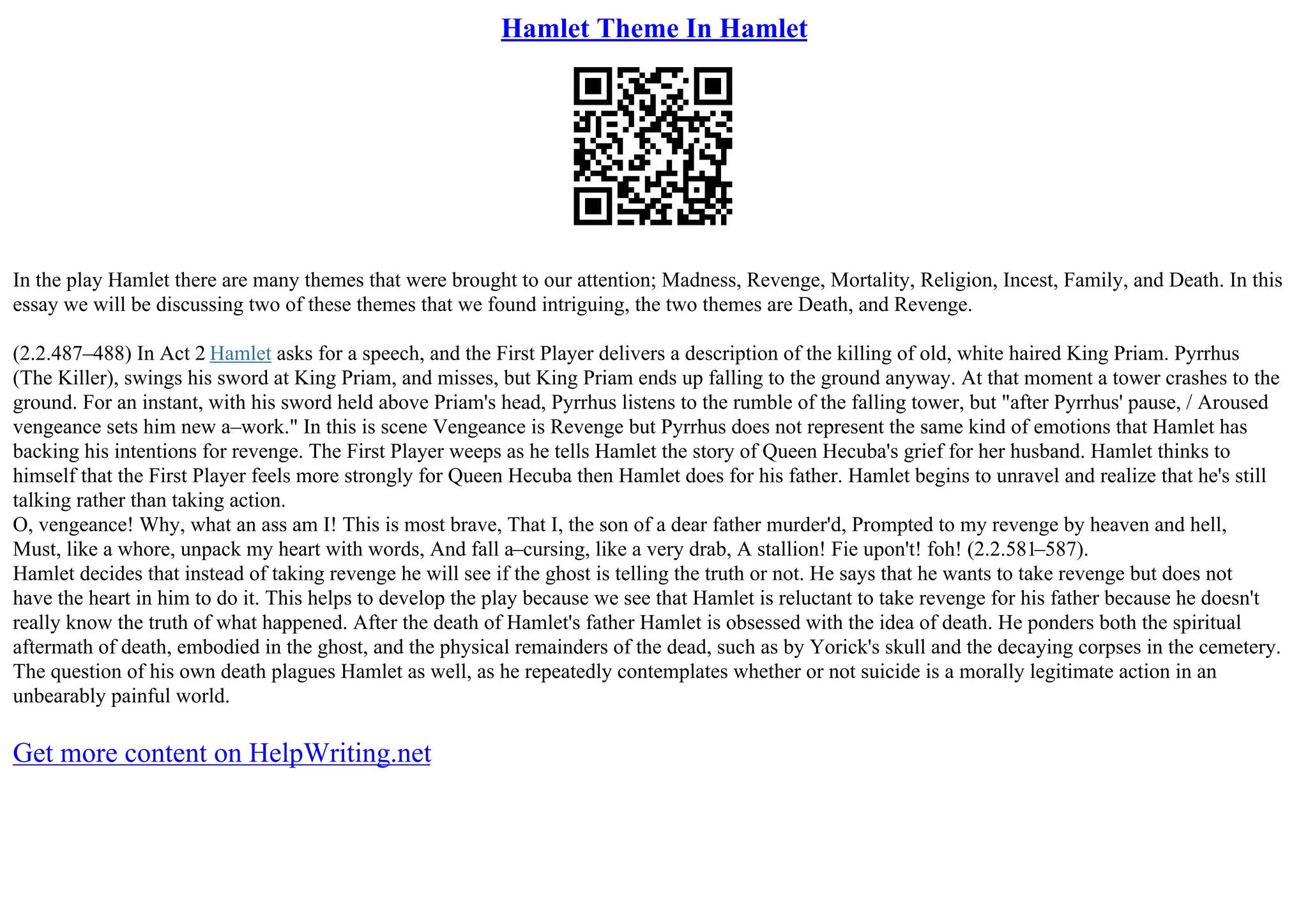 Hamlet Theme Analysis | PDF