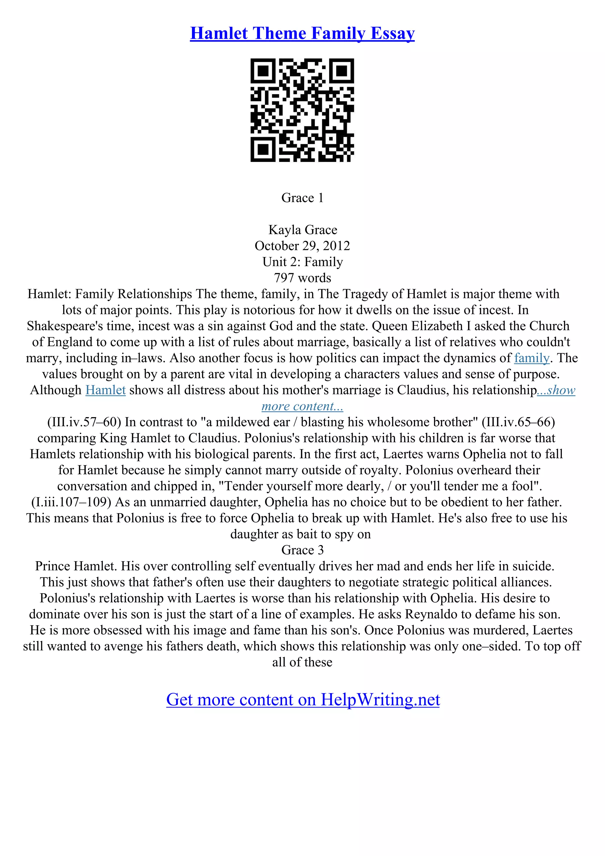 Hamlet Theme Essay | PDF