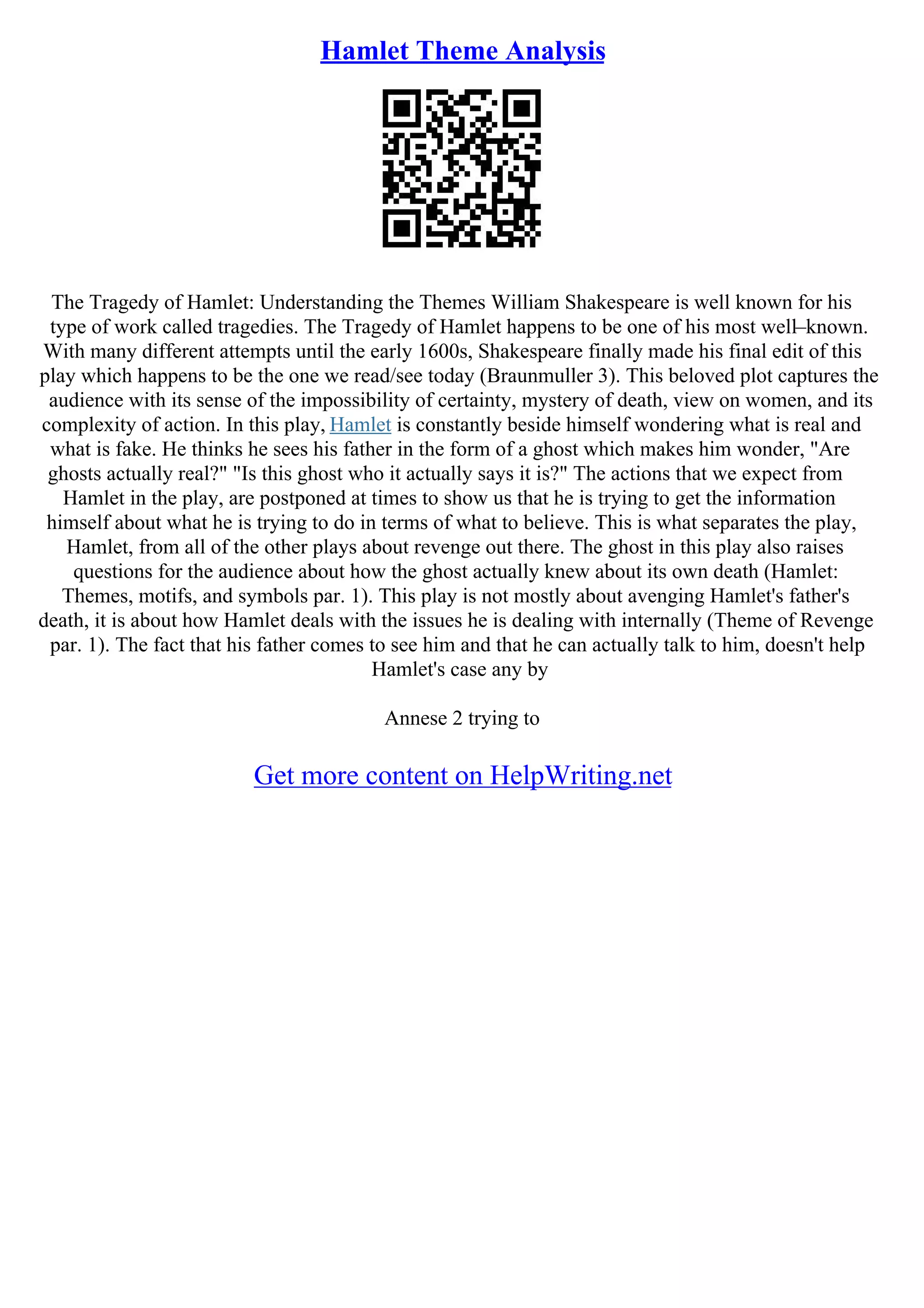 Hamlet Theme Essay | PDF