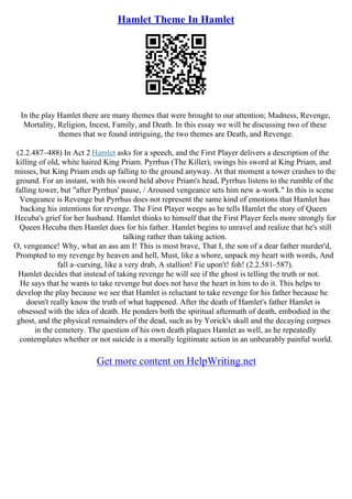 Hamlet Theme Essay | PDF | Crime & Harmful Acts to Individuals, Society ...