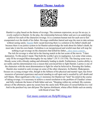 Hamlet Theme Essay | PDF | Crime & Harmful Acts to Individuals, Society ...