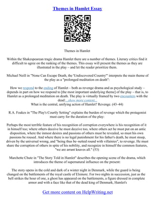 Hamlet Theme Essay | PDF | Crime & Harmful Acts to Individuals, Society ...