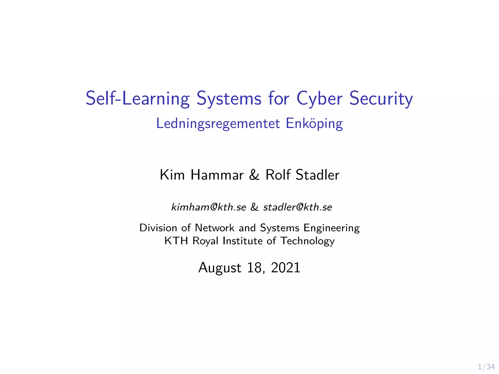 Self-Learning Systems for Cyber Security | PPT
