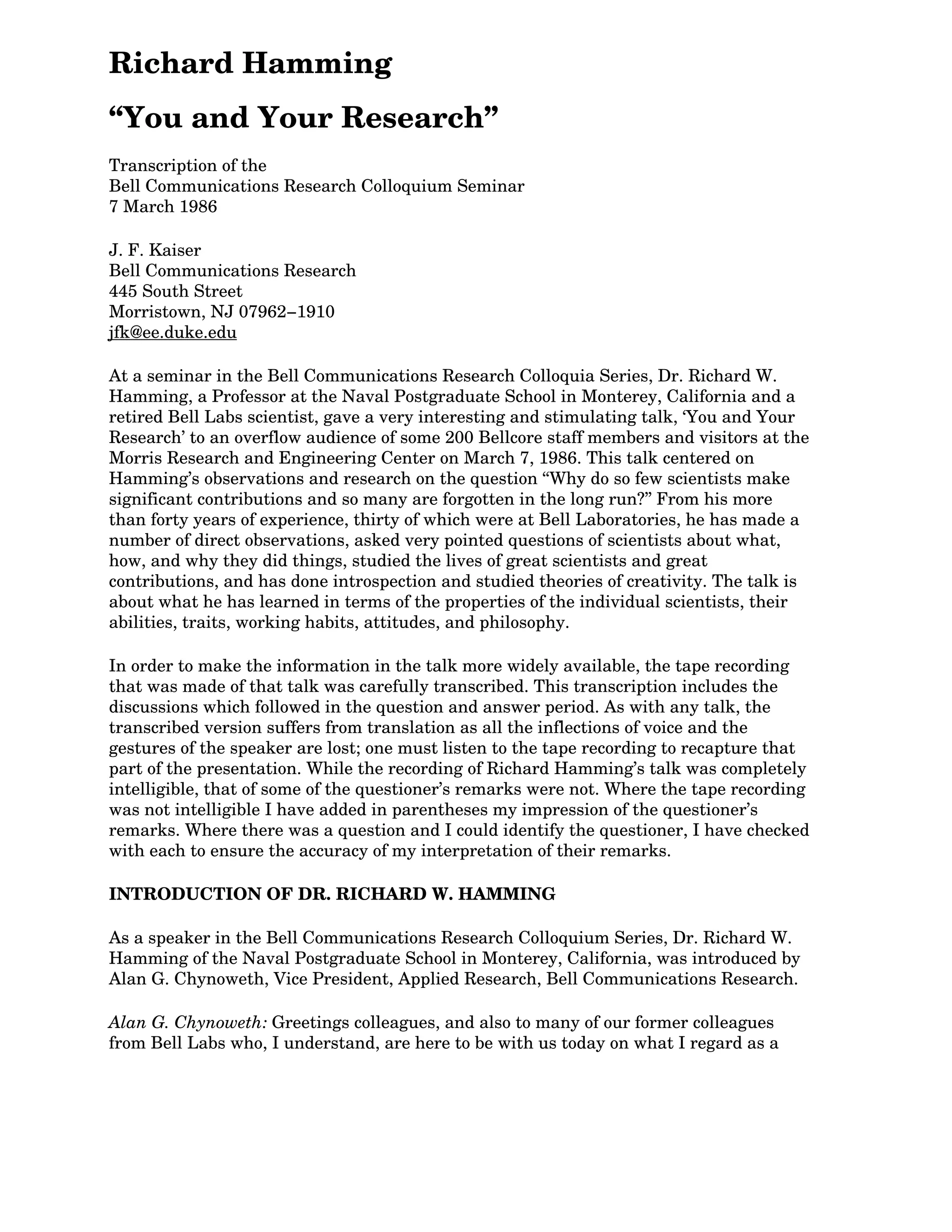 Hamming-you and your research | PDF
