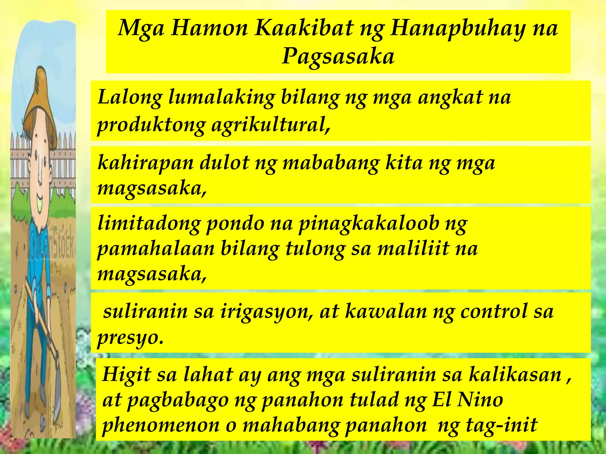 Hamon at oportunidad sa mga gawaing pangkabuhayan ng bansa | PPTX