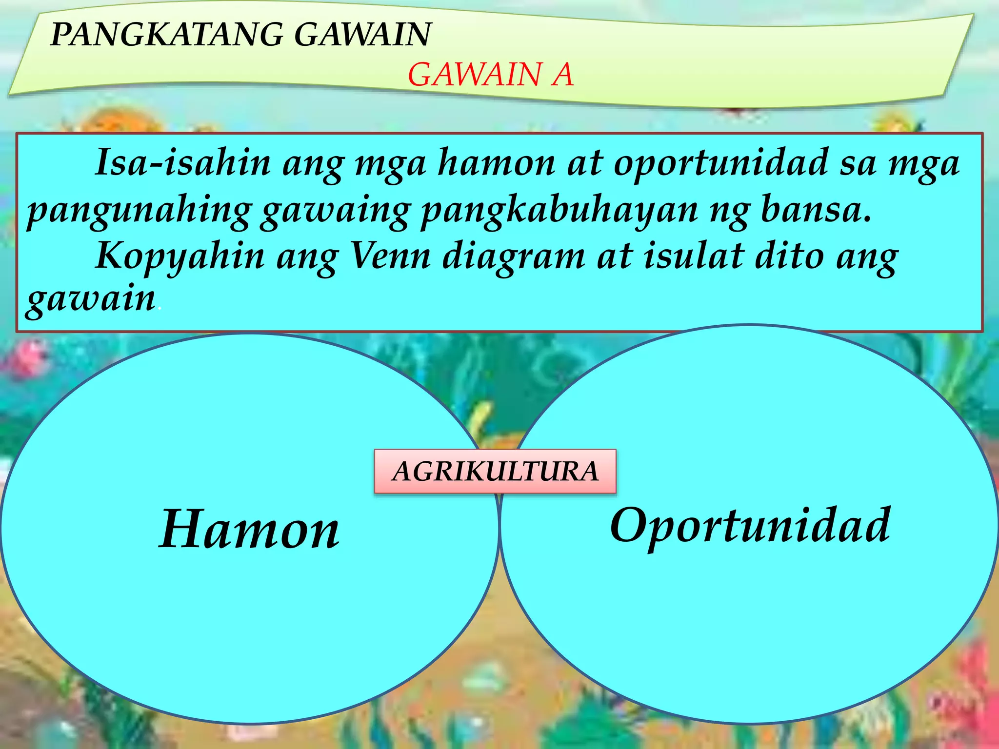 Hamon at oportunidad sa mga gawaing pangkabuhayan ng bansa | PPTX
