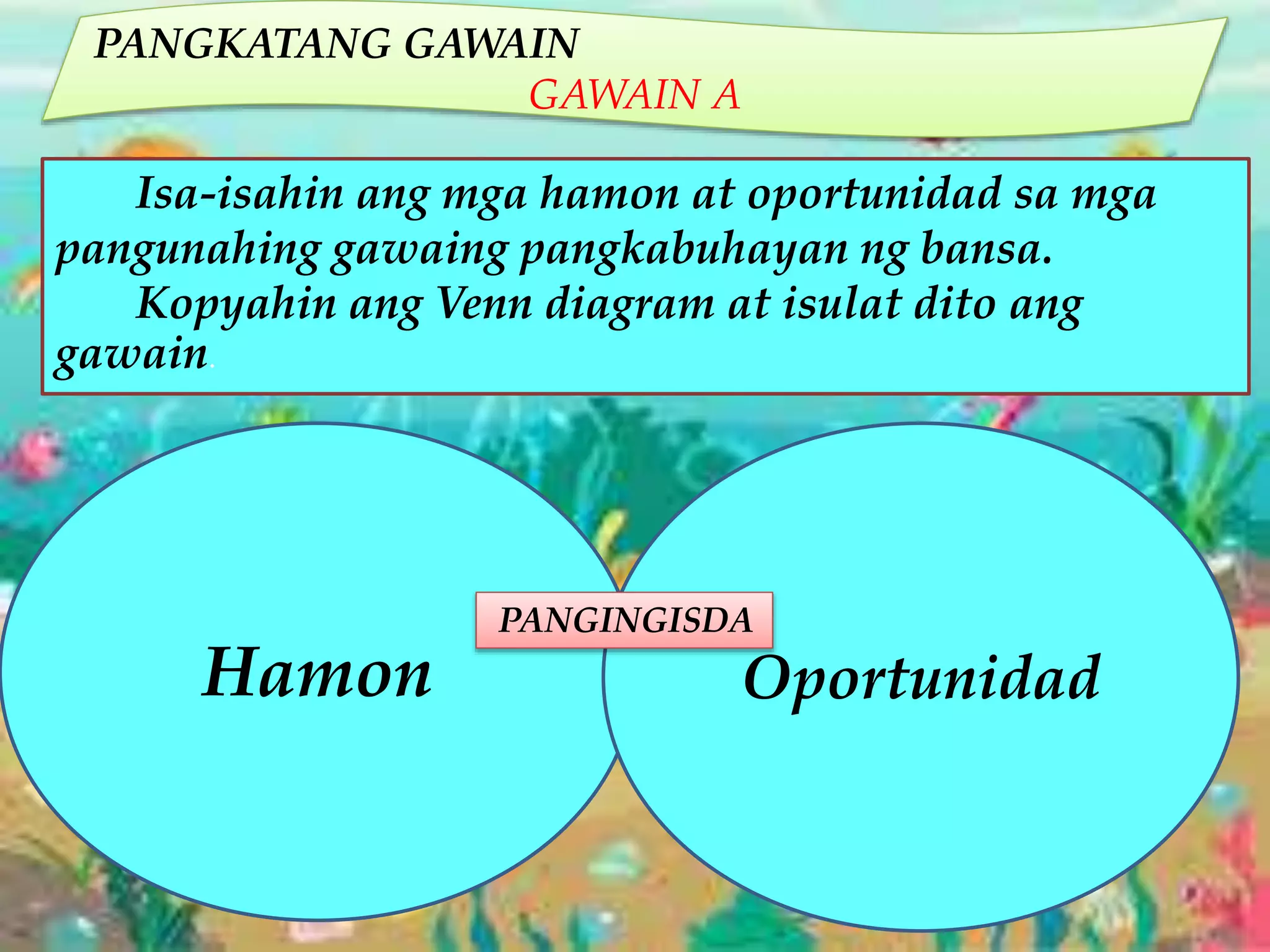 Hamon at oportunidad sa mga gawaing pangkabuhayan ng bansa | PPTX