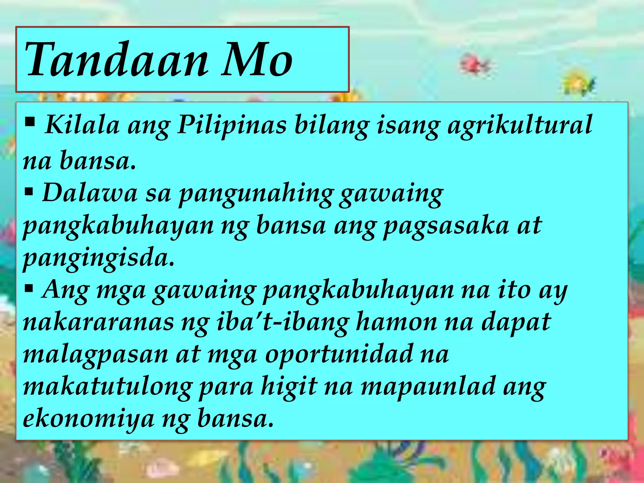Hamon at oportunidad sa mga gawaing pangkabuhayan ng bansa | PPTX