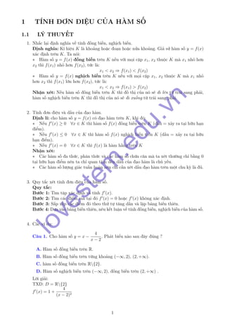 Hàm số - 1. Tính đơn điệu của Hàm số | PDF