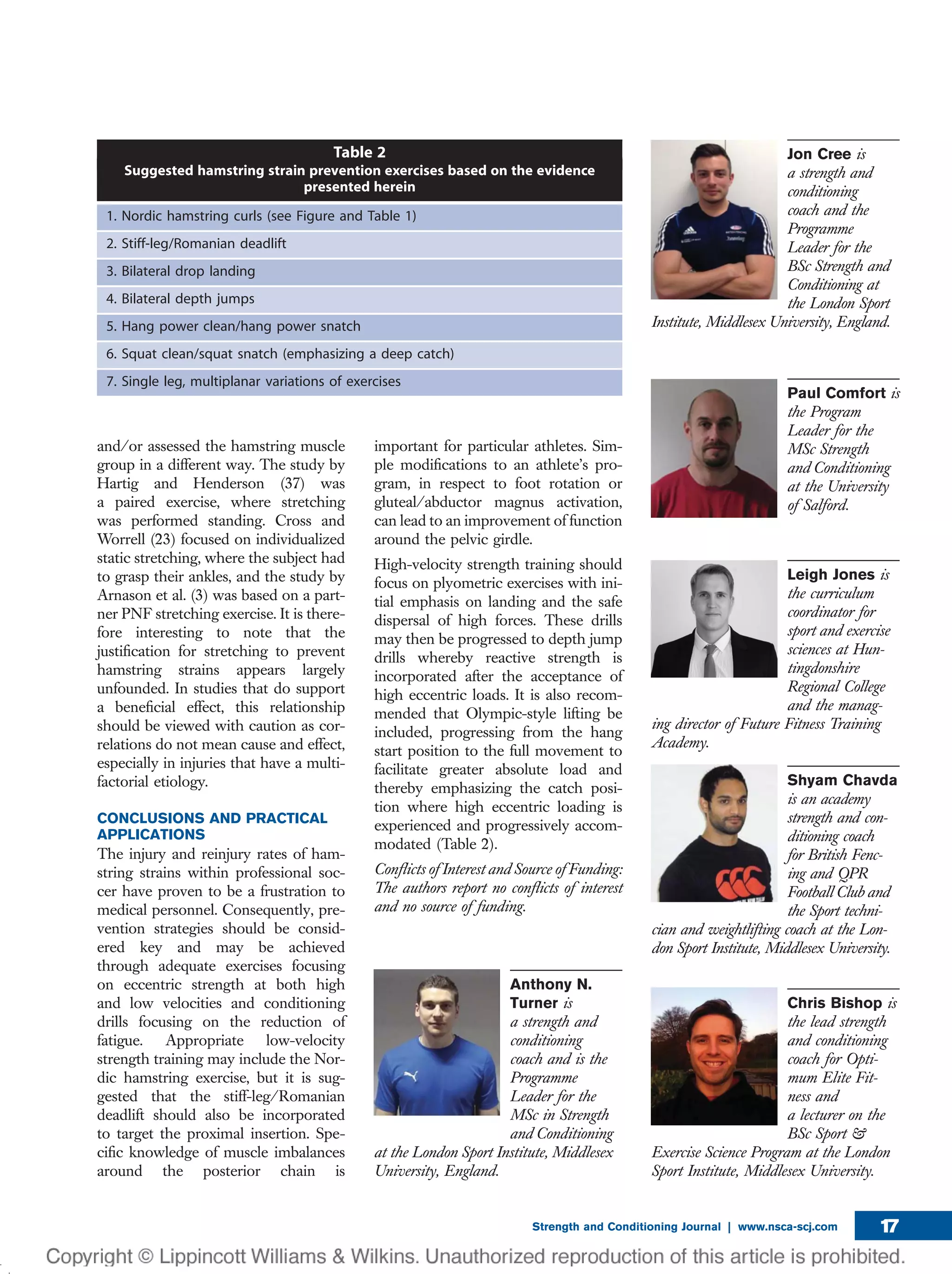 Hamstring strain prevention in elite soccer players | PDF