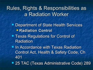 Han 476 basic radiation safety training awareness | PPT