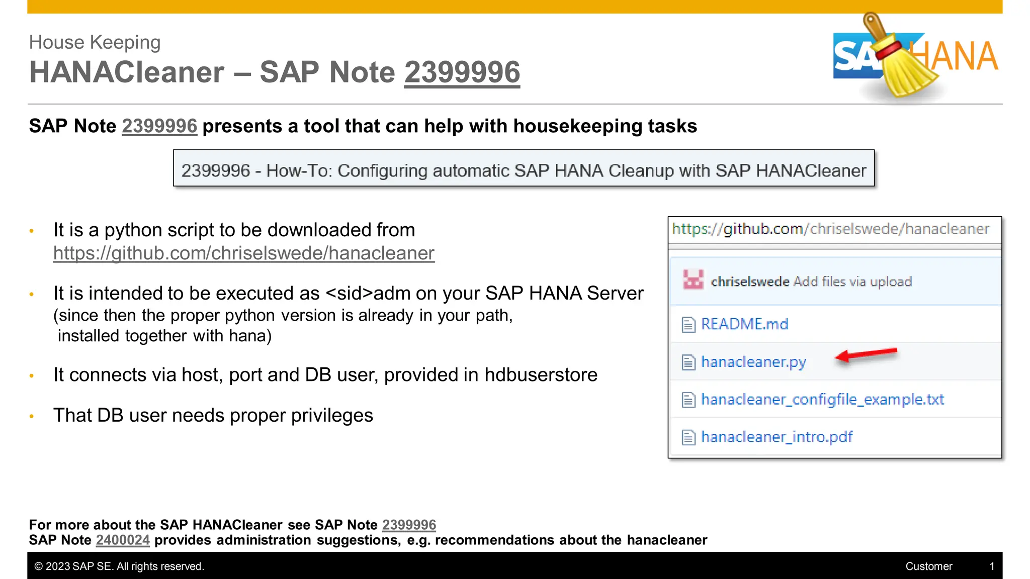 SAP HANA database cleaner options via scripts | PDF