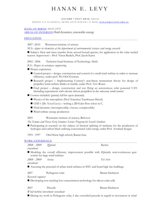 Hanan E. Levy resume 2010 | PDF