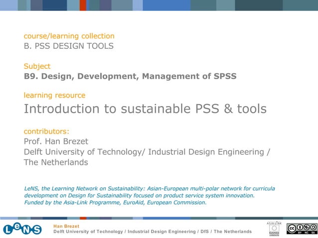 Han Brezet_Introduction To Sustainable Pss & Tools | PPT