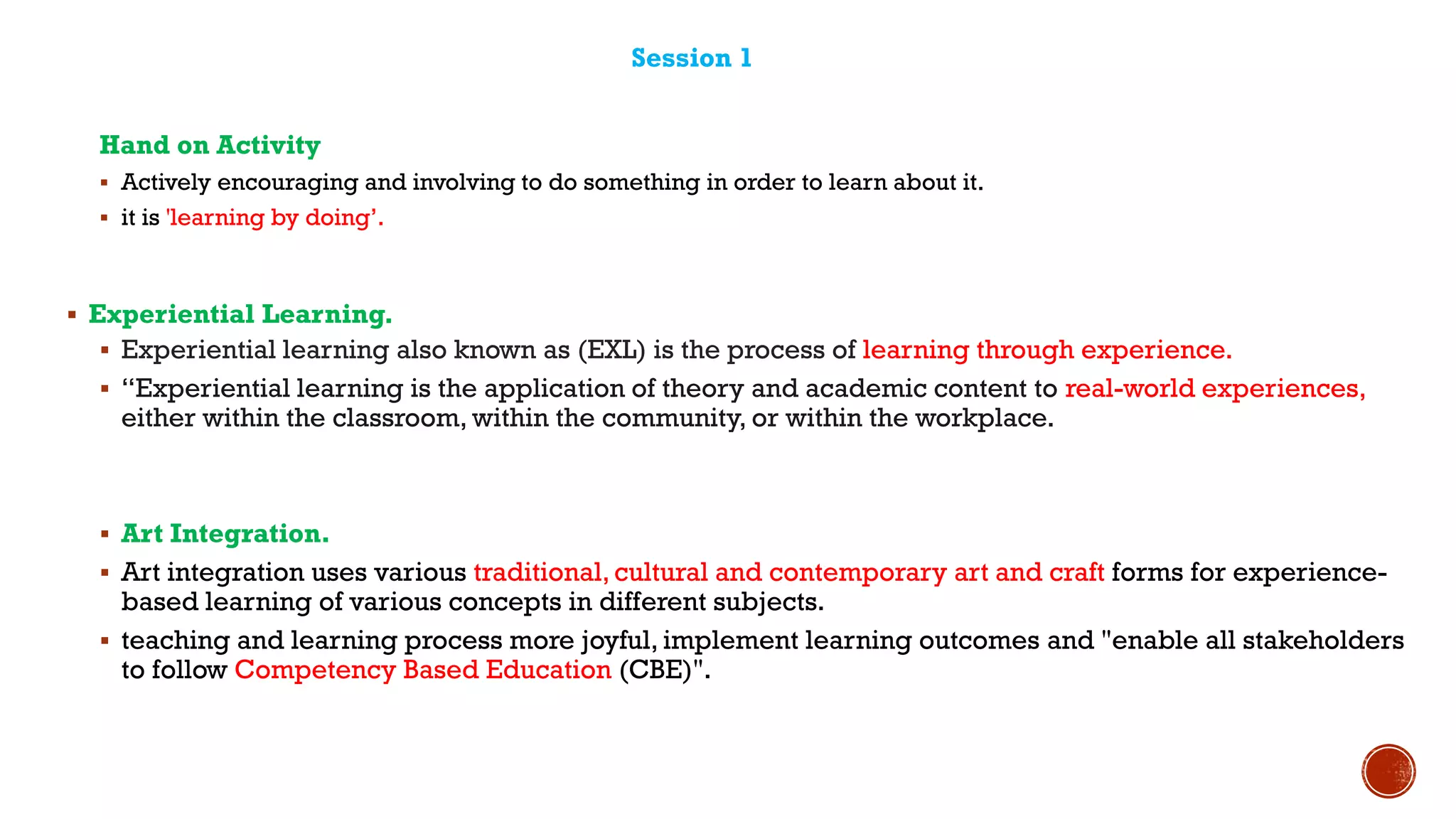 Hand on activity, Experiential Learning and Art Integration & NEP | PDF ...