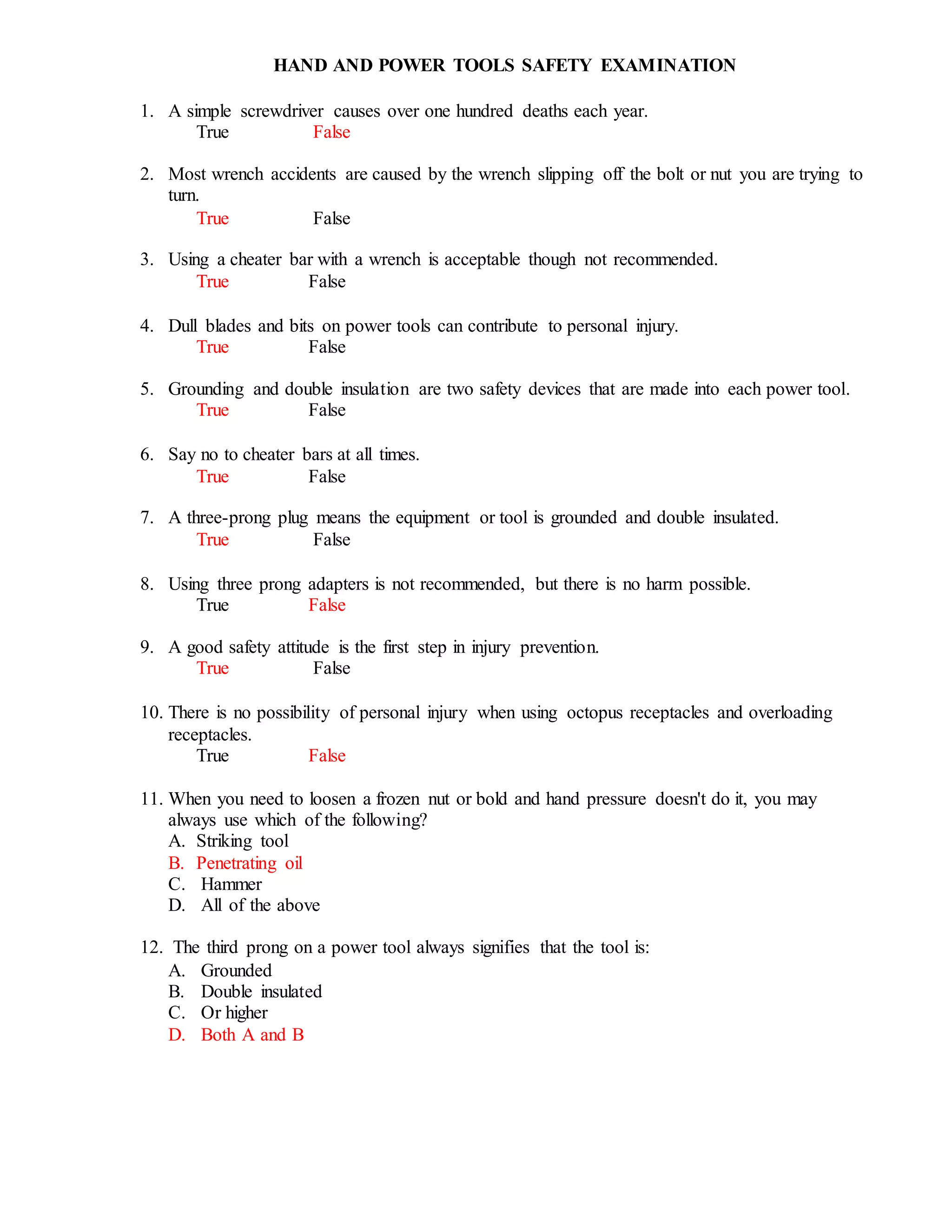 Hand and power tool exam | DOCX