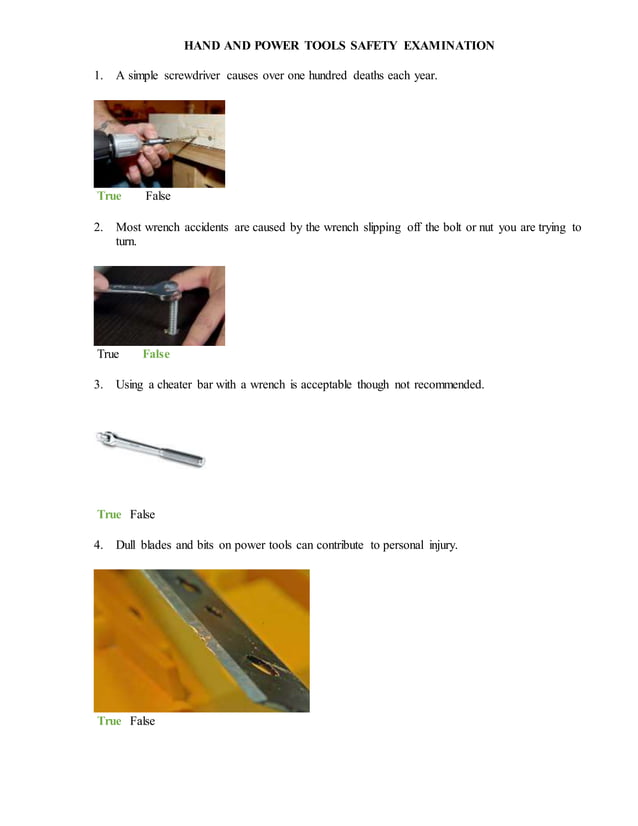 Hand and power tool exam | DOCX | Auto Safety | Automotive