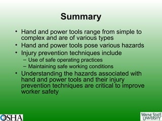 HAND AND POWER TOOLS, Safety Health and Environment | PPT