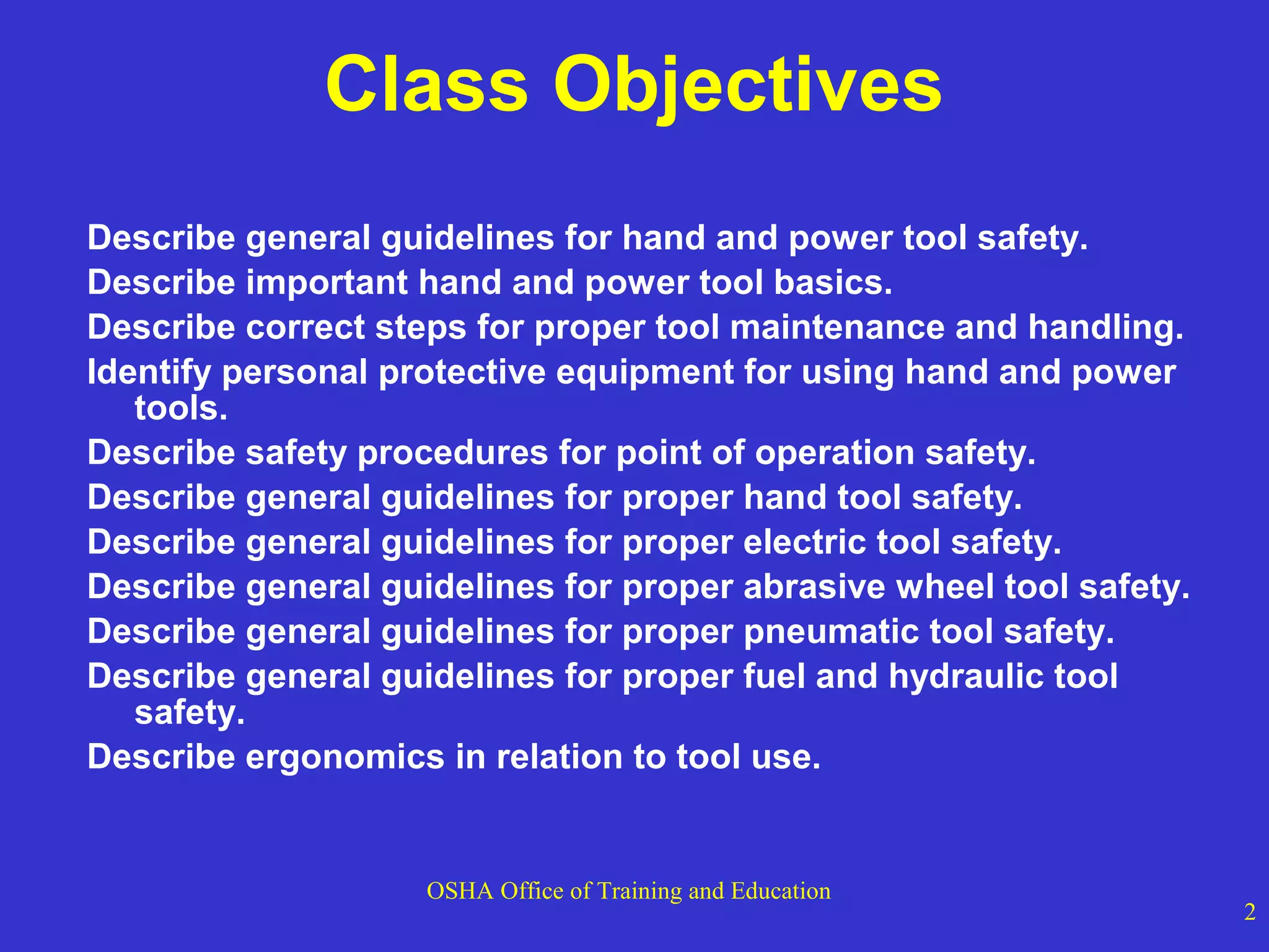 Hand and power tool safety power point | PPT