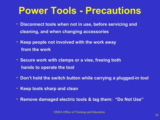 Hand and power tool safety power point | PPT | First Aid | Injuries
