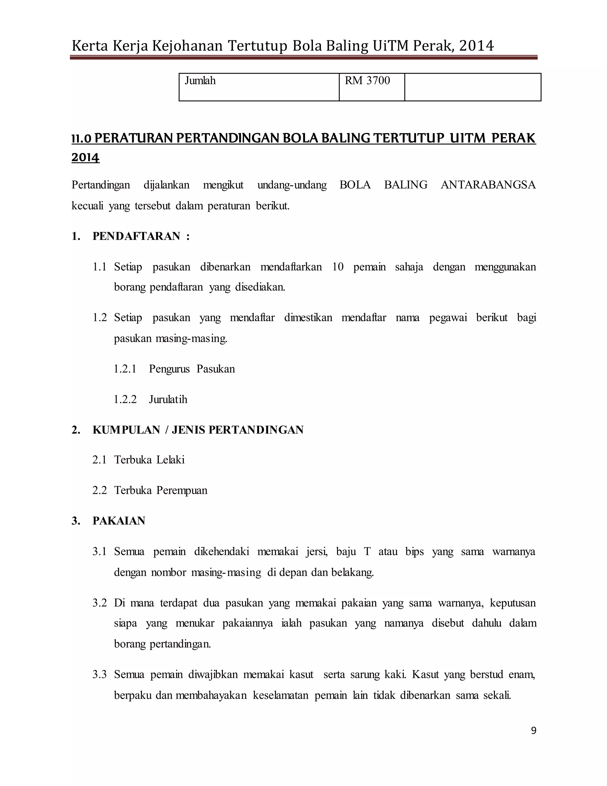 contoh kertas kerja bola baling(assignment kokurikulum) | DOCX