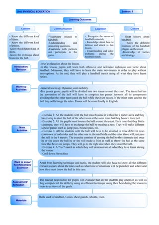 Handball lesson | PDF | Sports