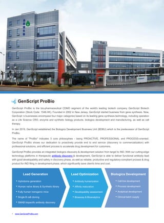 One-Stop Antibody Drug Discovery Services from GenScript ProBio | PDF