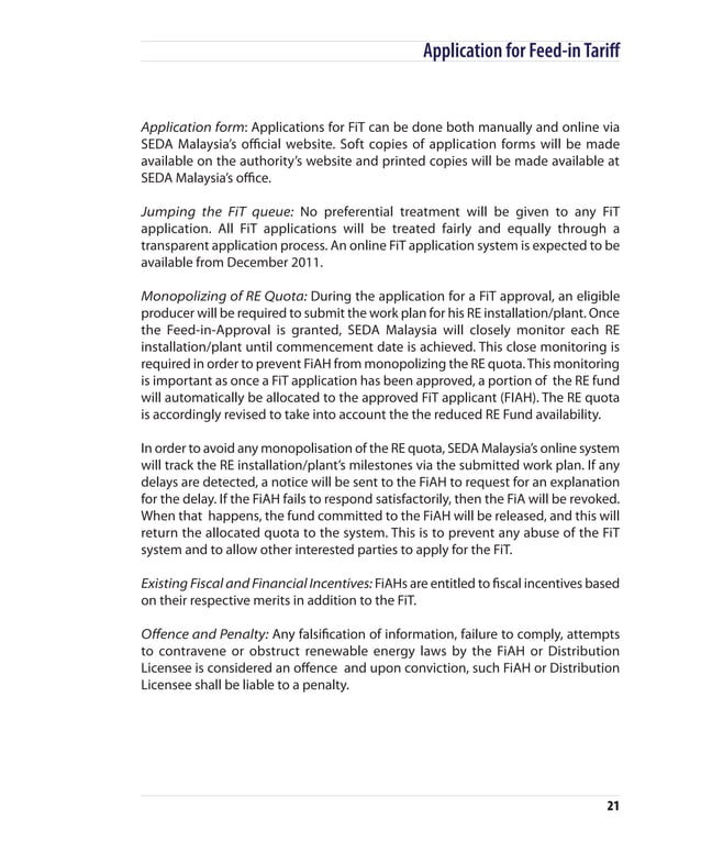 Handbook malaysian fi t feed-in-tariff renewable energy mar2011 | PDF | Home Utilities ...