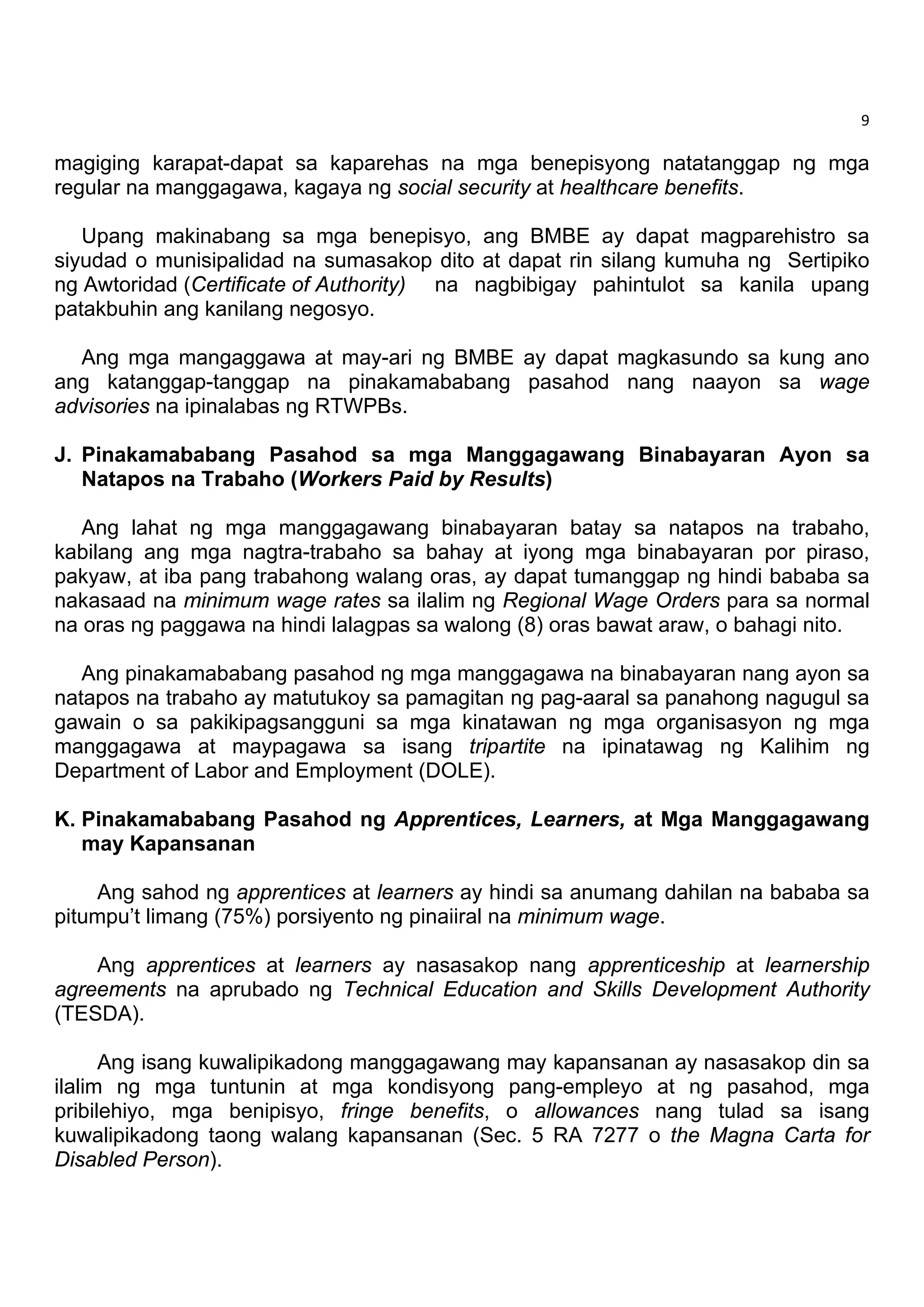 Handbook Ng Mga Benepisyo Ng Mga Manggagawa Ayon Sa Batas (2014) | PDF