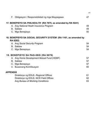 Handbook Ng Mga Benepisyo Ng Mga Manggagawa Ayon Sa Batas (2014) | PDF