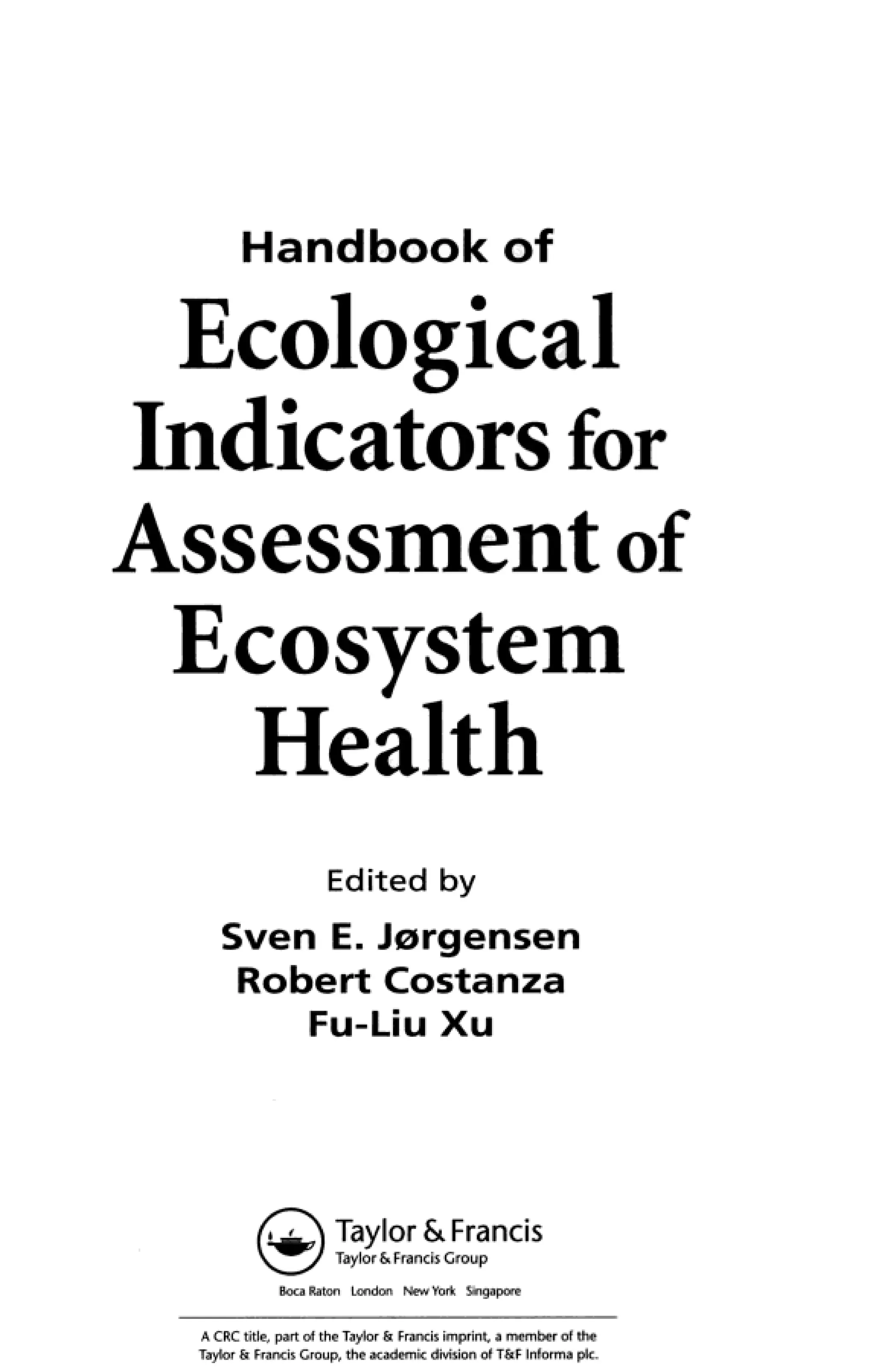 Handbook of ecological indicators for assessment of ecosystem health | PDF