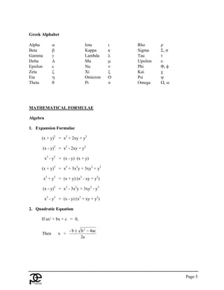 Handbook Of Formulae And Constants | PDF