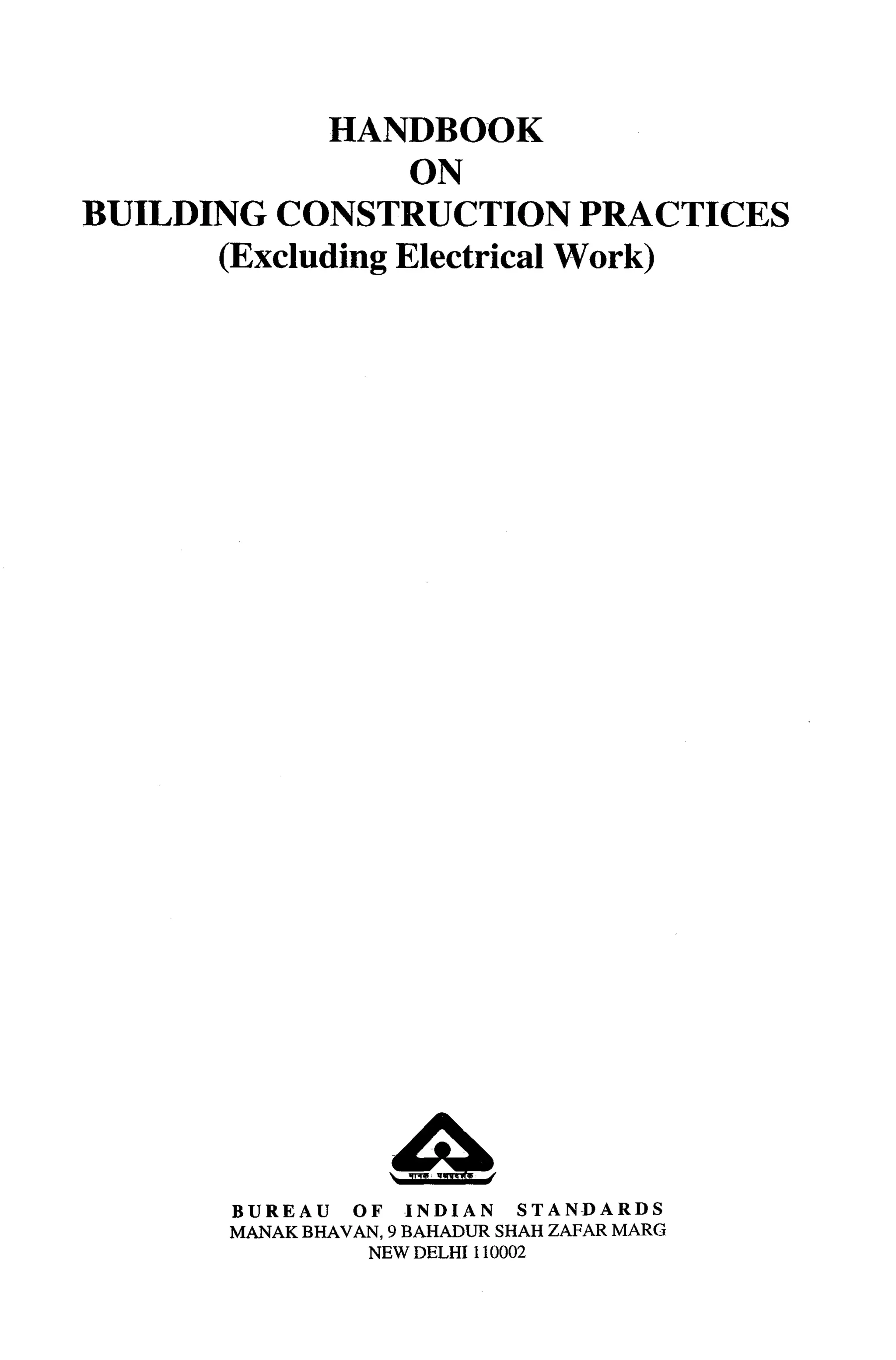 Handbook on Building Construction Practices - Bureau of Indian ...