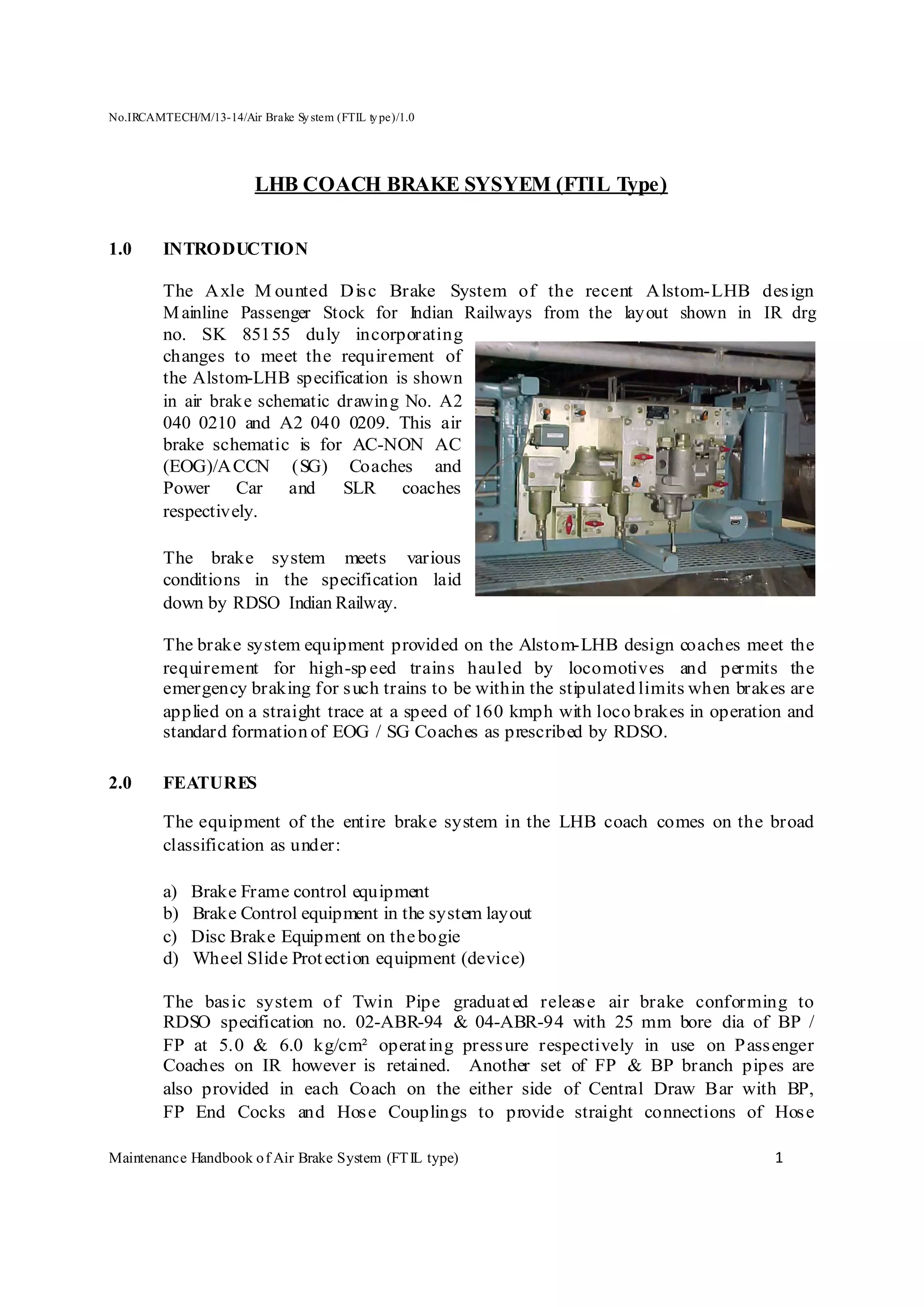 Handbook on maintenance of air brake system in lhb coaches (ftil type ...