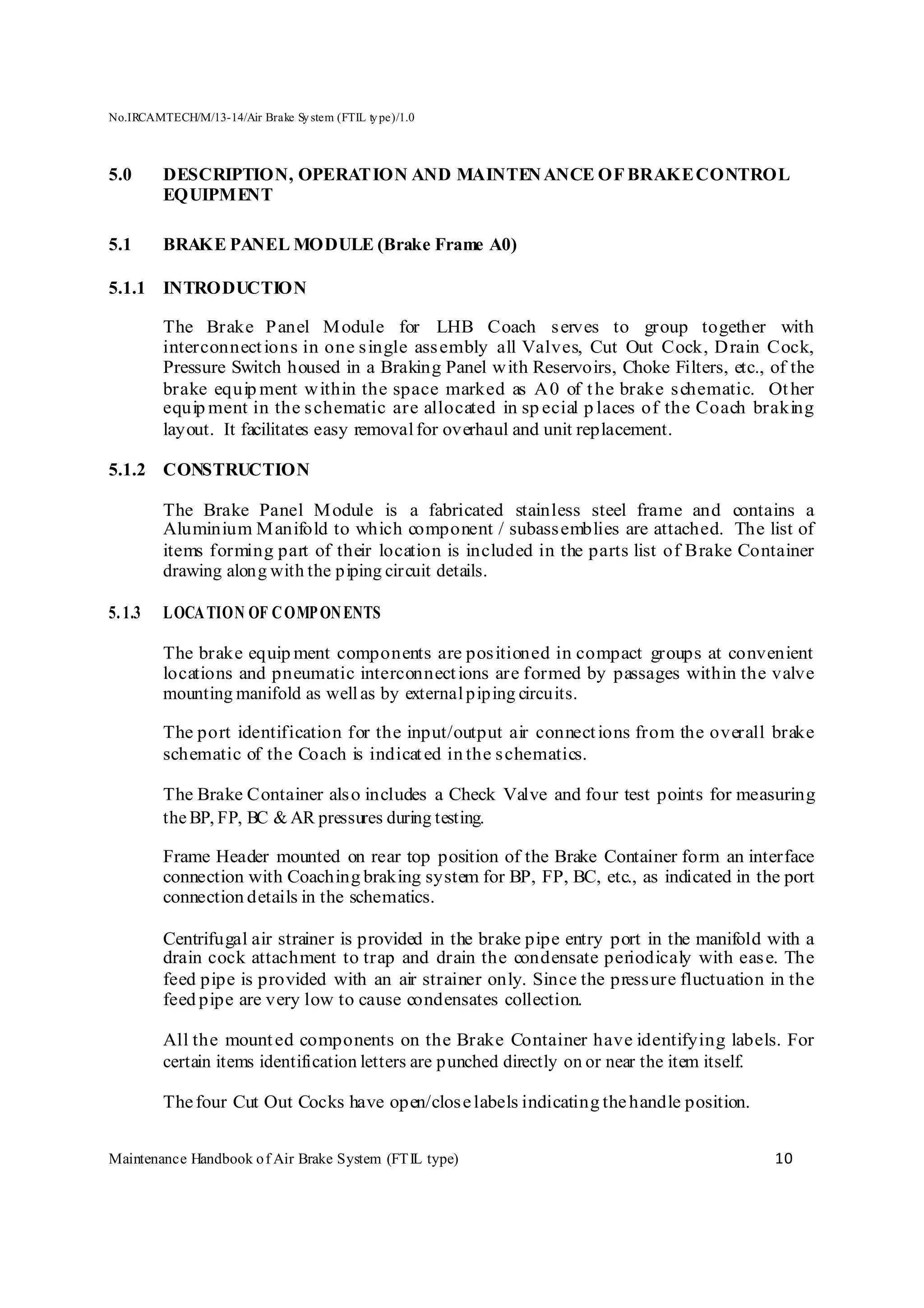 Handbook on maintenance of air brake system in lhb coaches (ftil type ...