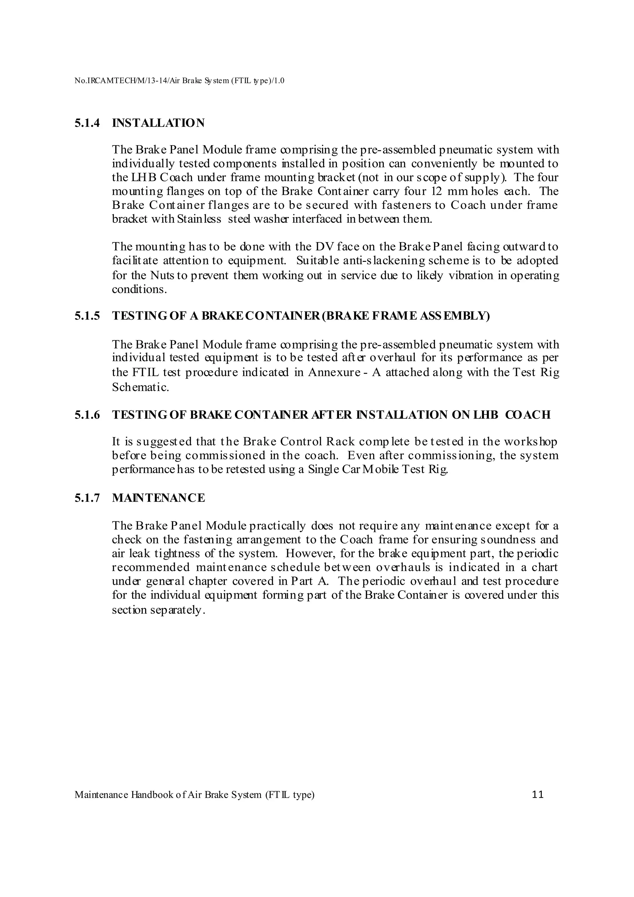Handbook on maintenance of air brake system in lhb coaches (ftil type ...