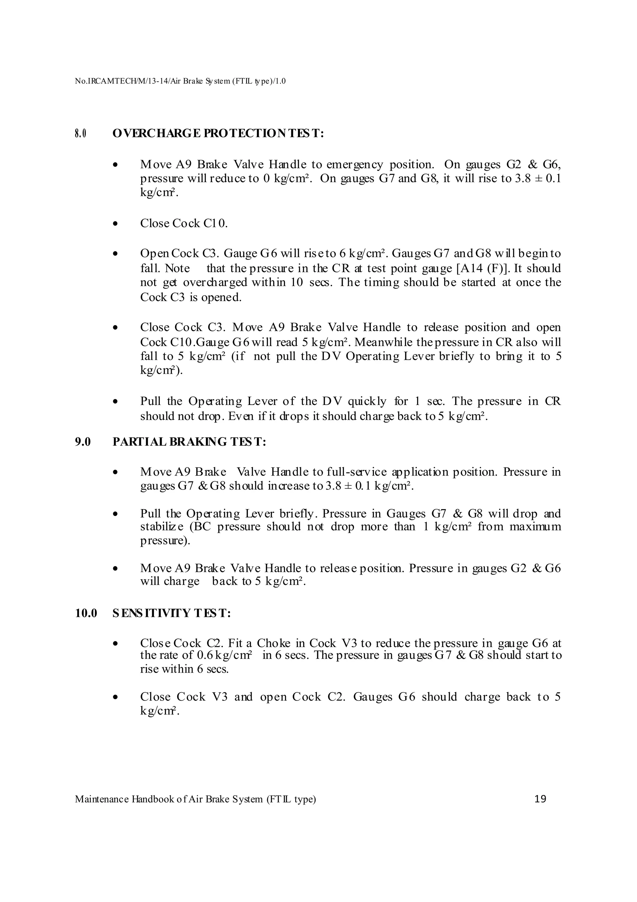 Handbook on maintenance of air brake system in lhb coaches (ftil type ...