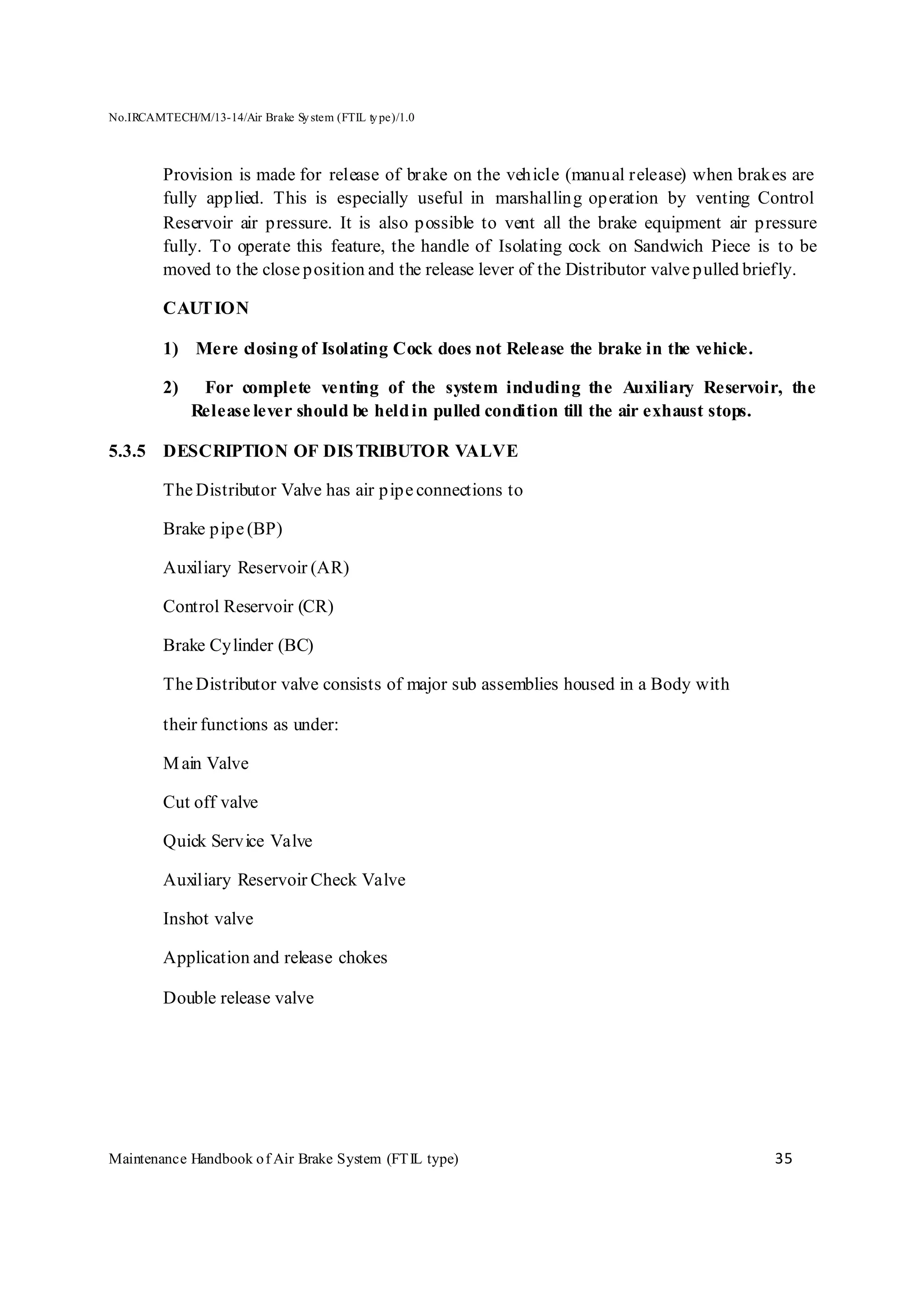 Handbook on maintenance of air brake system in lhb coaches (ftil type ...