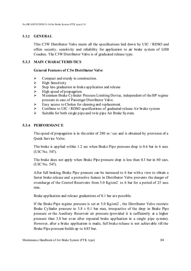 Handbook on maintenance of air brake system in lhb coaches (ftil type ...