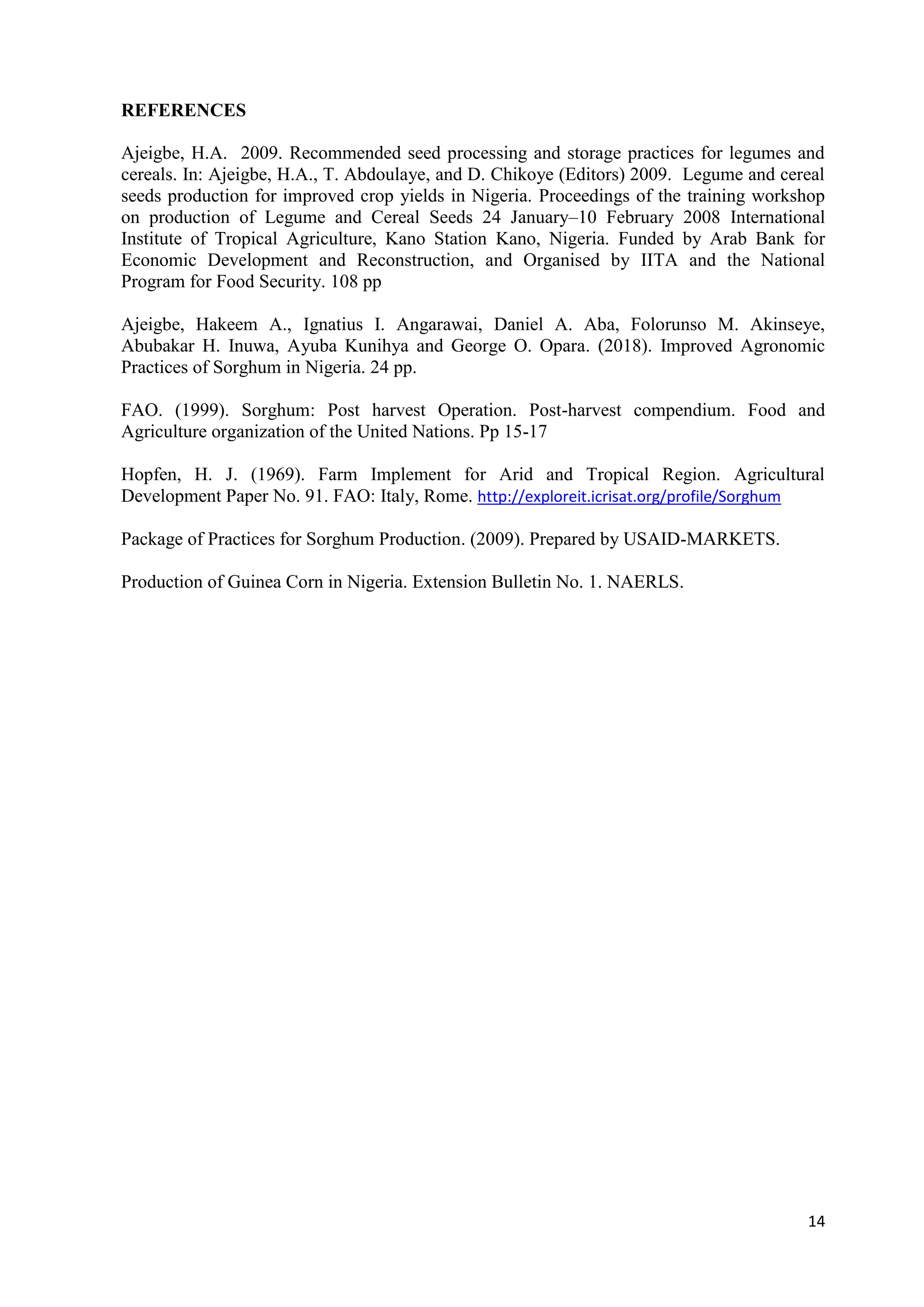 Handbook on improved agronomic practices for sorghum production in ...