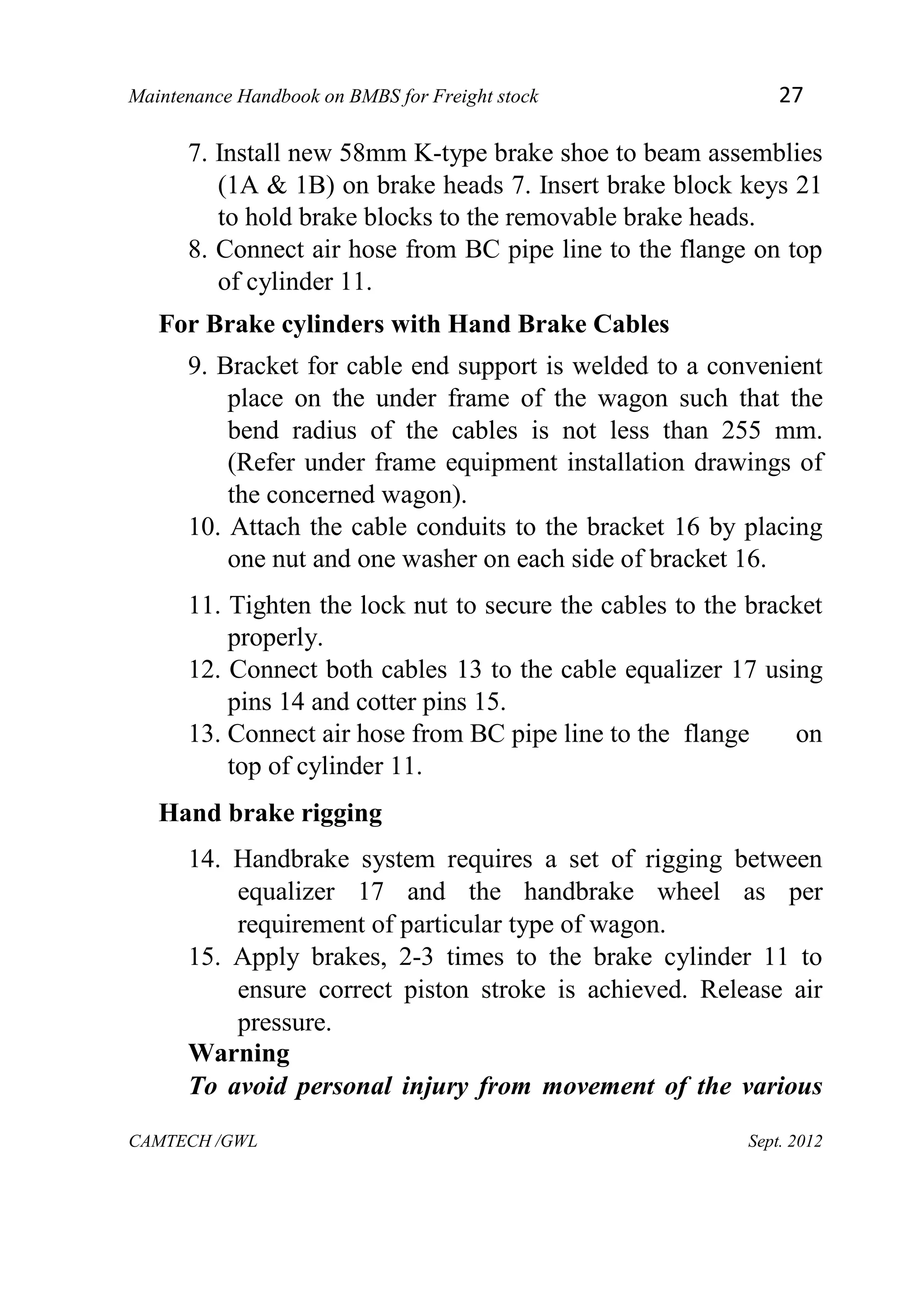 Handbook on bogie mounted brake system on freight stock | PDF