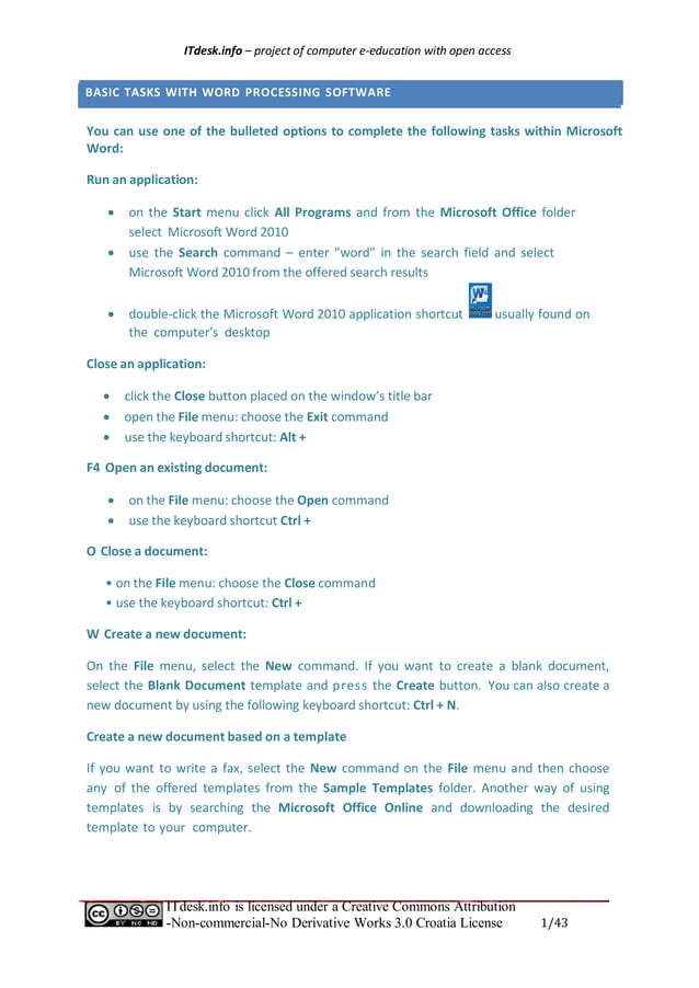 Handbook word processing_microsoft_word_2010 | PDF