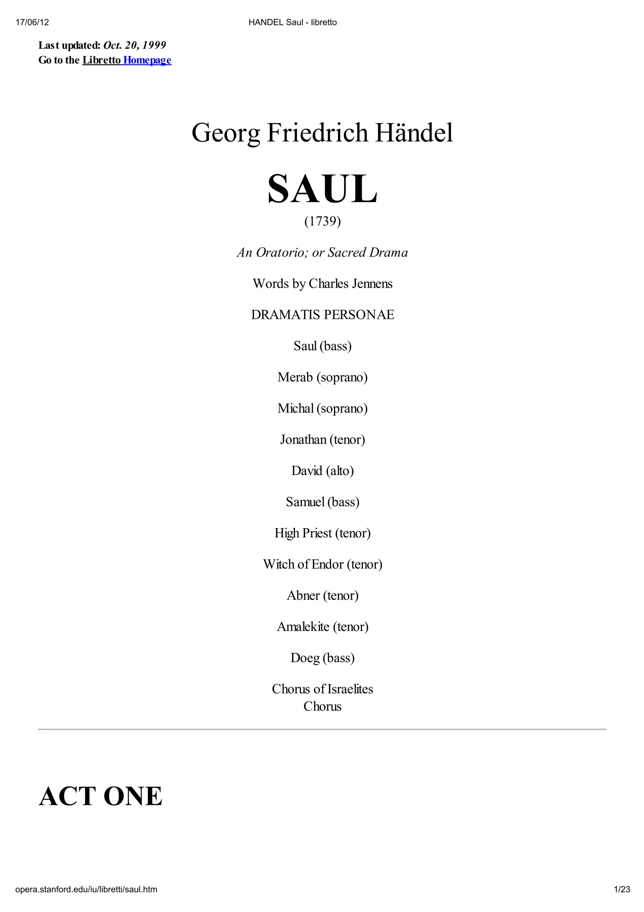 Handel saul libretto | PDF