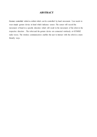 Hand gesture controlled robot | DOCX | Robotics | Technology & Computing