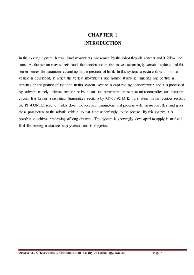 Hand gesture controlled robot | DOCX | Robotics | Technology & Computing