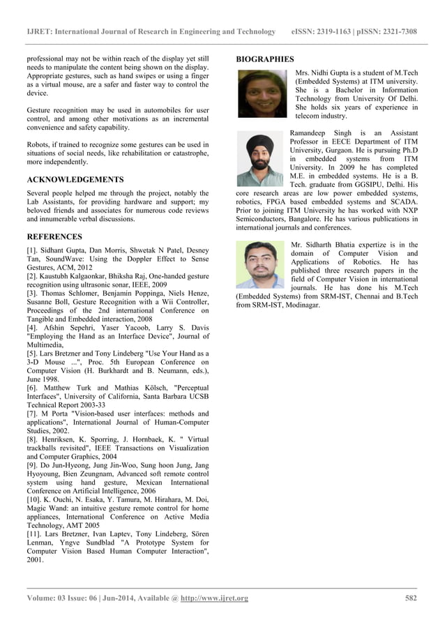 Hand Gesture Recognition Using Ultrasonic Sensor And Atmega128