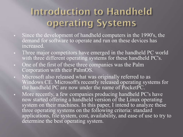 Handheld operting system | PPTX | Operating Systems | Computer Software and Applications